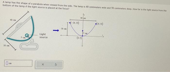 Solved A lamp has the shape of a parabola when viewed from | Chegg.com