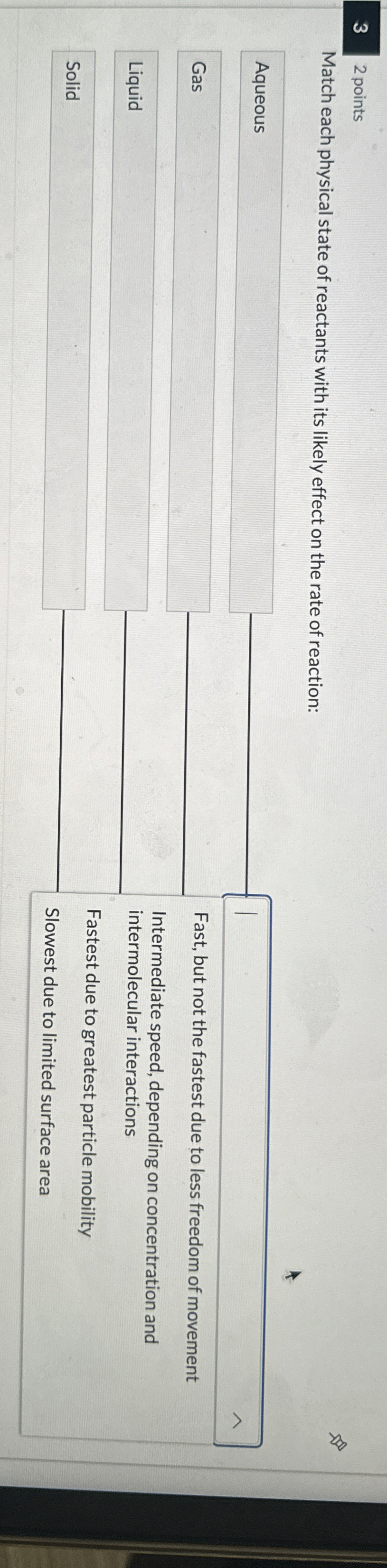 Solved 32 ﻿pointsMatch each physical state of reactants with | Chegg.com