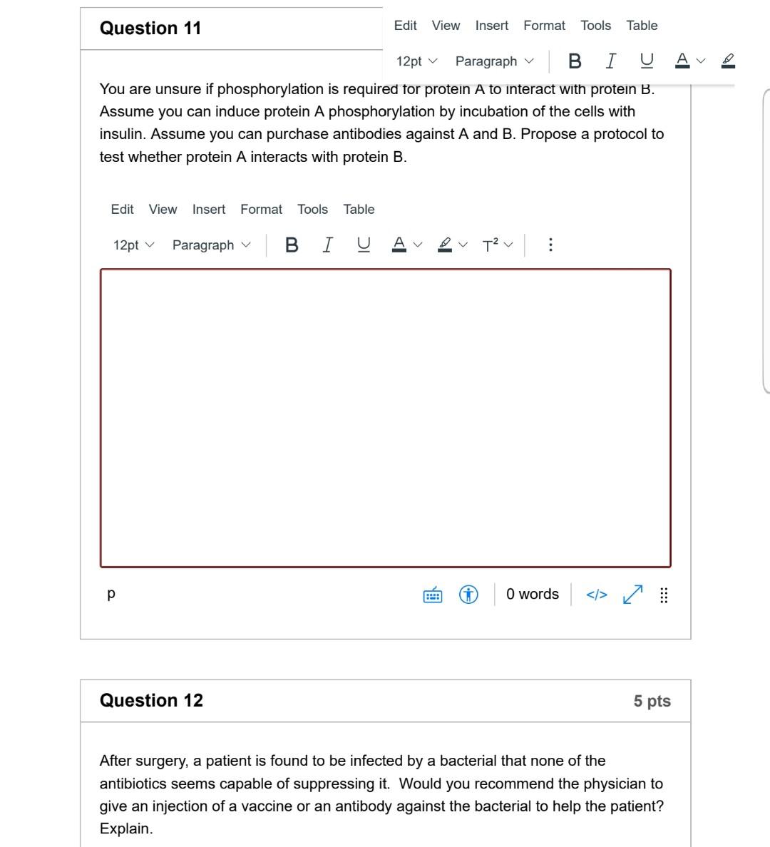 Solved Question 11 Edit View Insert Format Tools Table 12pt | Chegg.com