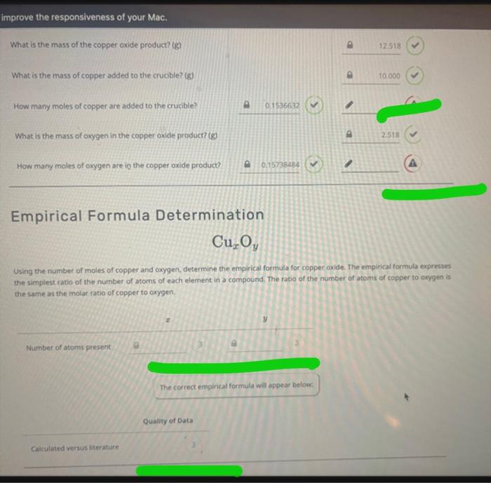 Solved Empirical Formula Determination CuxOy Using the | Chegg.com