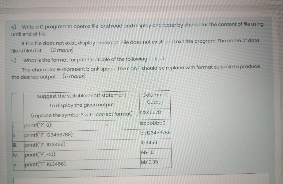 Solved a) Write a C program to open a file, and read and | Chegg.com Solved a) Write a C program to open a file, and read and | Chegg.com