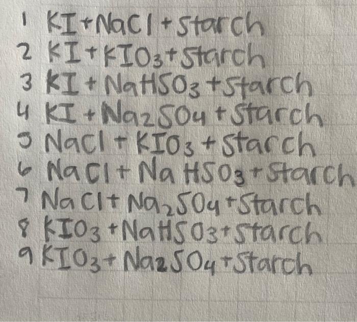 Solved 1KI+NaCl+ Starch 2KI+KIO3+ Starch | Chegg.com