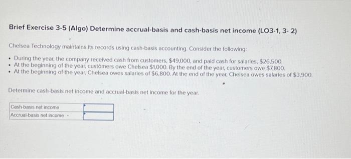 Solved Brief Exercise 3-5 (Algo) Determine accrual-basis and | Chegg.com
