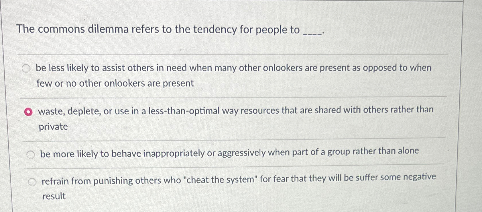 Solved The commons dilemma refers to the tendency for people | Chegg.com