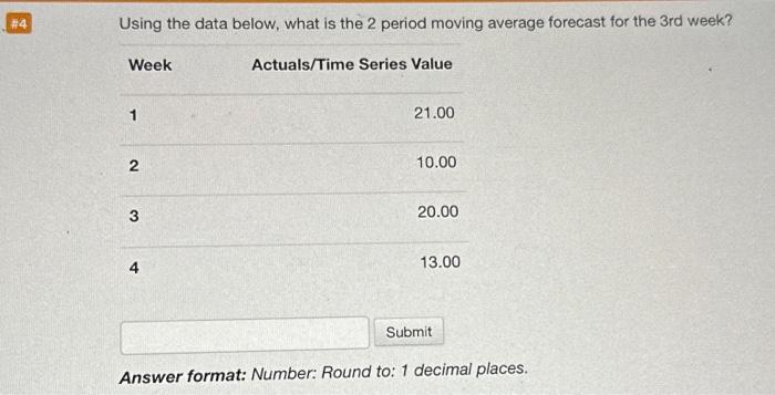 Solved Using the data below, what is the 2 period moving | Chegg.com