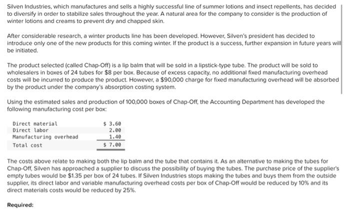 Solved Silven Industries, which manufactures and sells a | Chegg.com