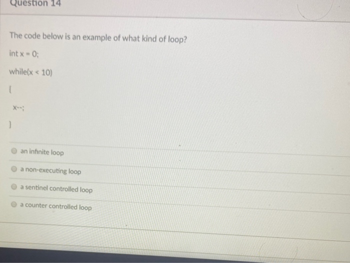 Solved Question 14 The code below is an example of what kind | Chegg.com