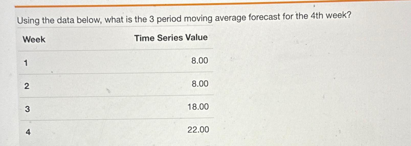 Solved Using the data below, what is the 3 ﻿period moving | Chegg.com