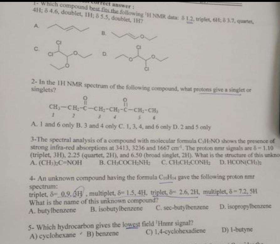Solved 1- Which compound borrect answer: A. B. D. 2- In the | Chegg.com