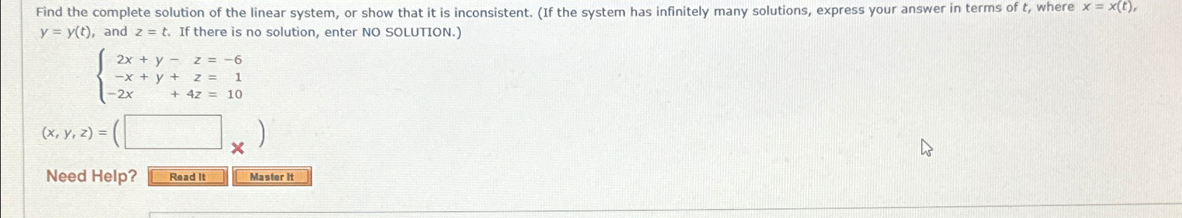 Solved y=y(t), ﻿and z=t. ﻿If there is no solution, enter NO | Chegg.com