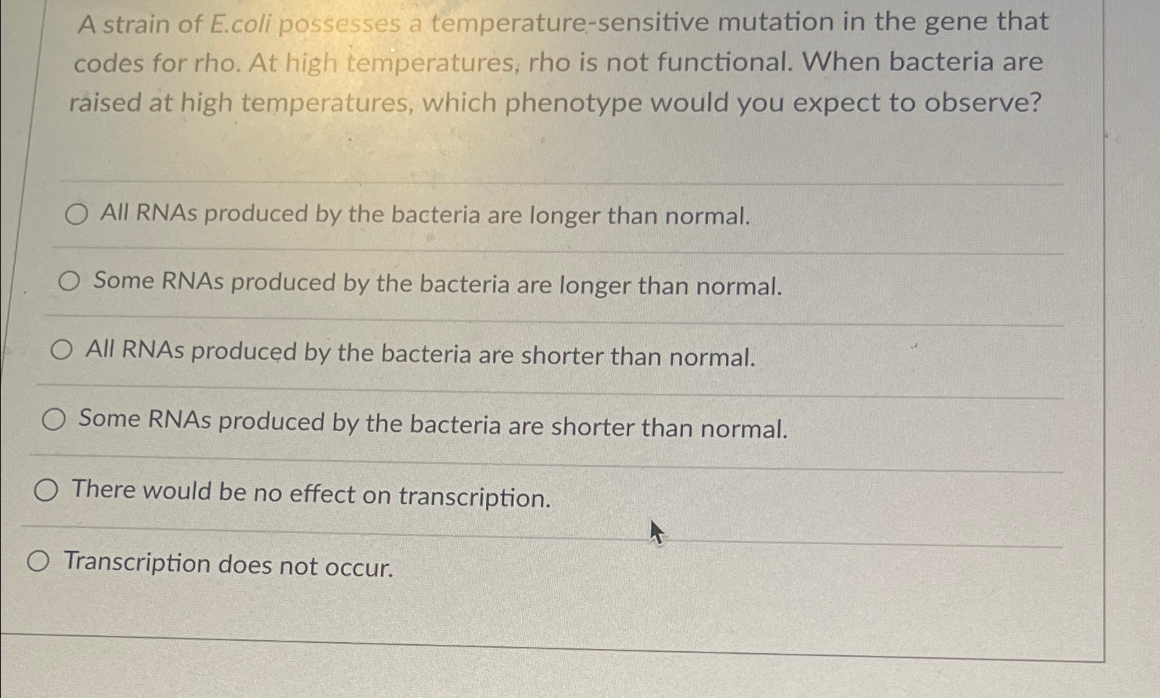 Solved A strain of E.coli possesses a temperature-sensitive | Chegg.com
