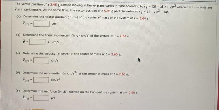 Solved The Vector Position Of A 3 45 G Particle Moving In