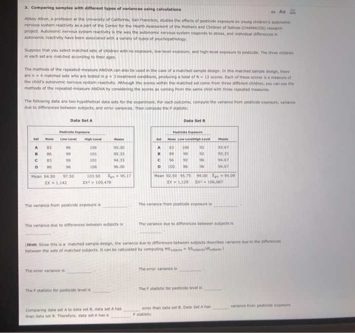 Solved 3. Comparing samples with different types of | Chegg.com