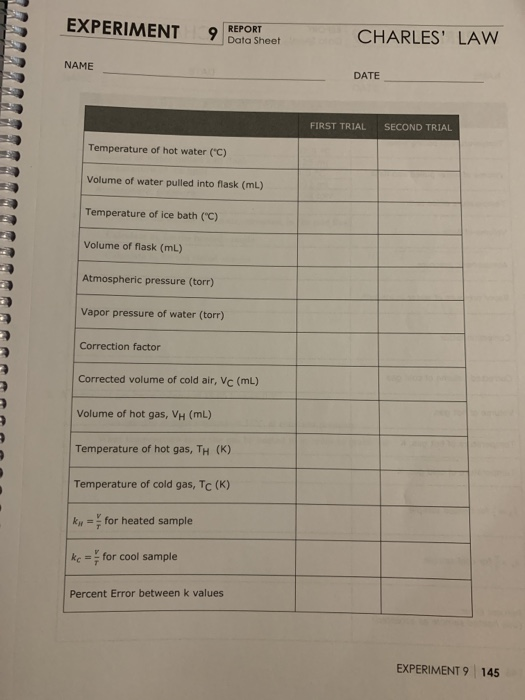 EXPERIMENT CHARLES' LAW PURPOSE To observe and verify | Chegg.com