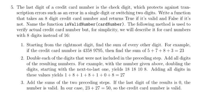 Solved The last digit of a credit card number is the check | Chegg.com