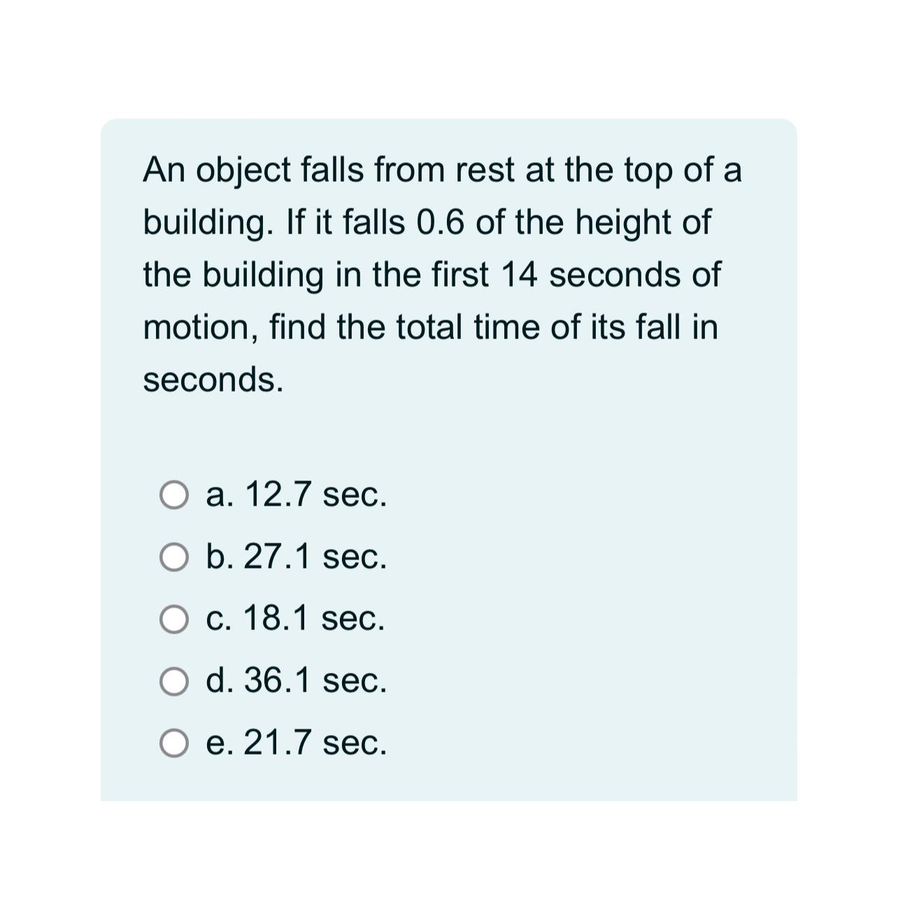 Solved An object falls from rest at the top of a building. | Chegg.com