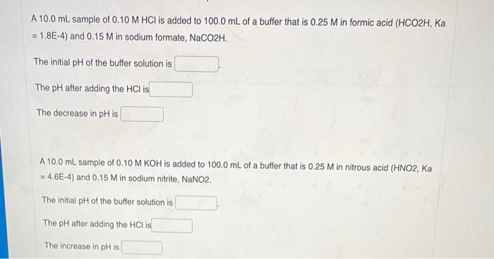 Solved A 10.0 mL sample of 0.10MHCl is added to 100.0 mL of | Chegg.com