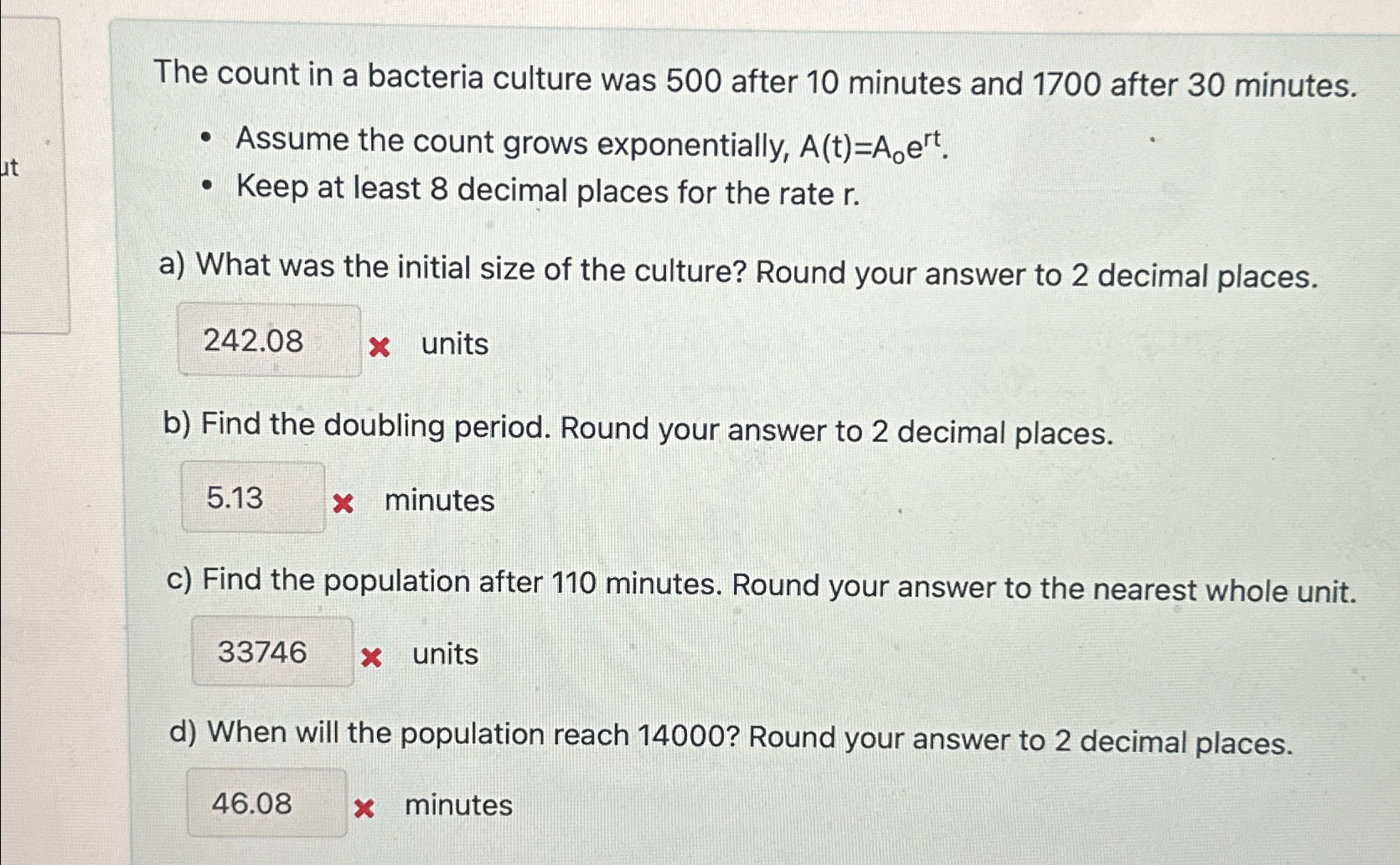 Solved The count in a bacteria culture was 500 ﻿after 10 | Chegg.com