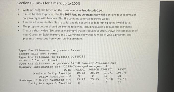 Solved Section C - Tasks for a mark up to 100%• Write a C | Chegg.com
