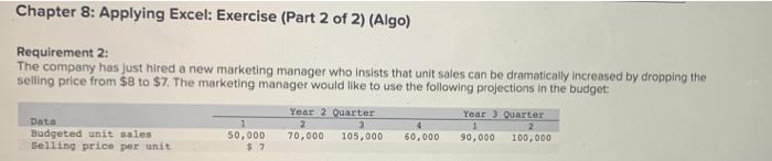 Chapter 8: Applying Excel (Algo) [LO8-2, LO8-3, | Chegg.com