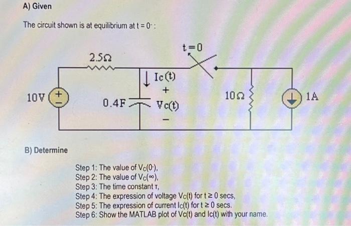 The circuit shown is at equilibrium at t=0 : B) | Chegg.com