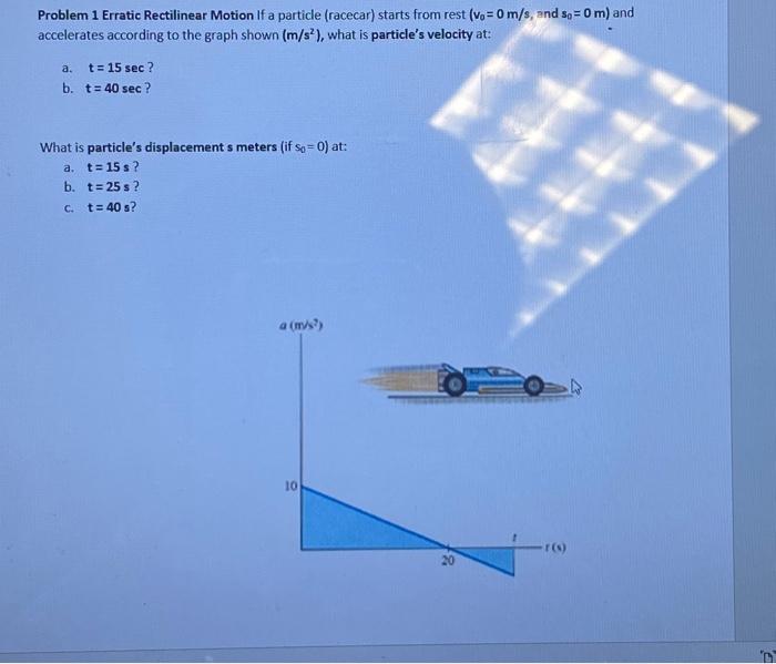 Solved Problem 1 Erratic Rectilinear Motion If a particle | Chegg.com
