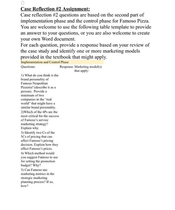 0 Case Reflection #2 Assignment: Case reflection #2 | Chegg.com