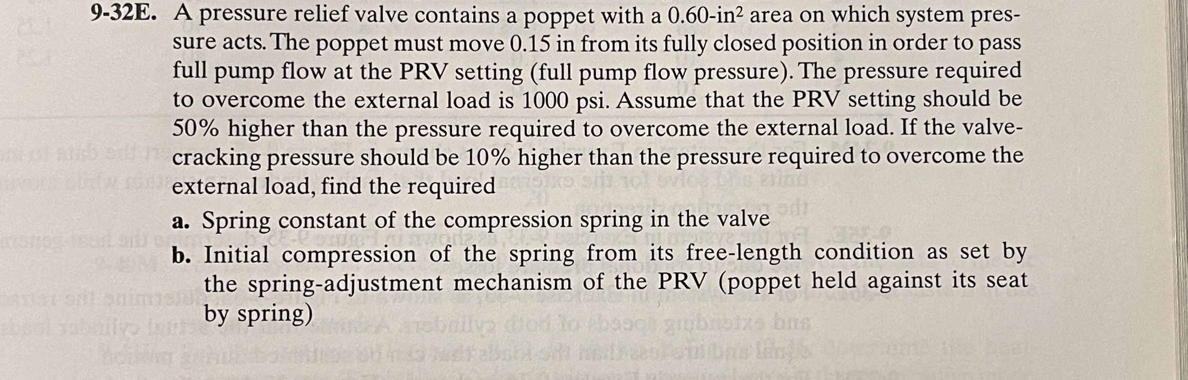 Solved 9-32E. ﻿A pressure relief valve contains a poppet | Chegg.com