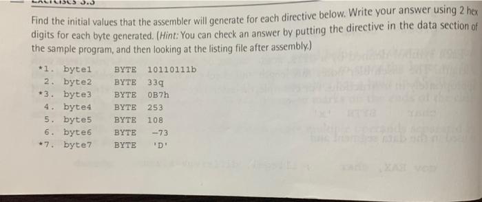 Solved Find the initial values that the assembler will | Chegg.com