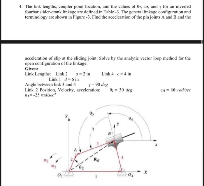 Solved 4. The link lengths, coupler point location, and the | Chegg.com