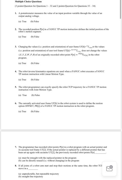 Solved Multiple Choice Questions (3 points Question for | Chegg.com