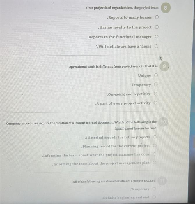 Solved :In a projectized organization, the project team | Chegg.com
