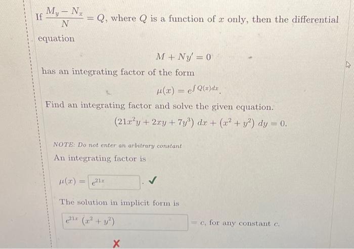 Solved If NMy−Nx=Q, where Q is a function of x only, then | Chegg.com