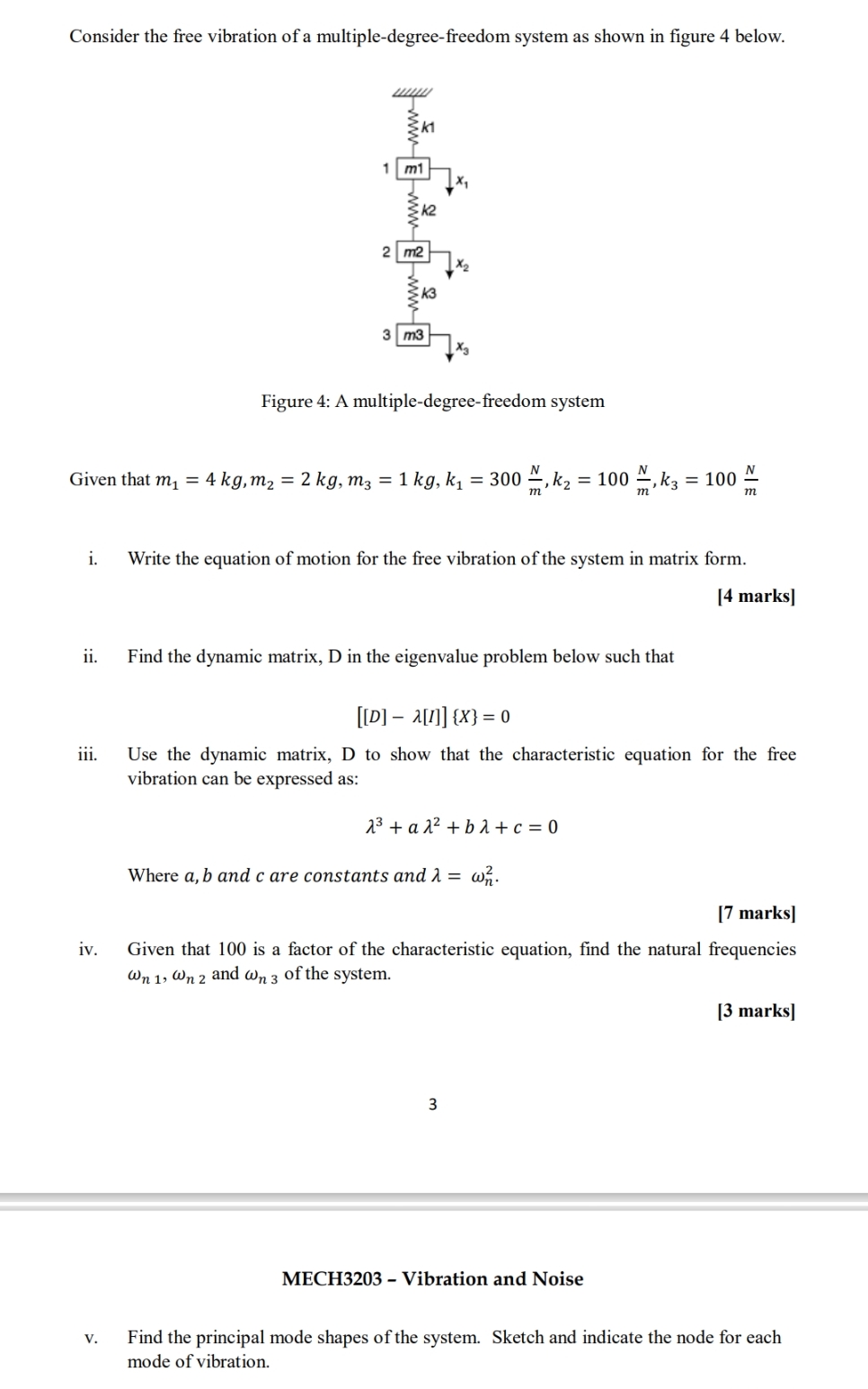 Solved Consider the free vibration of a | Chegg.com