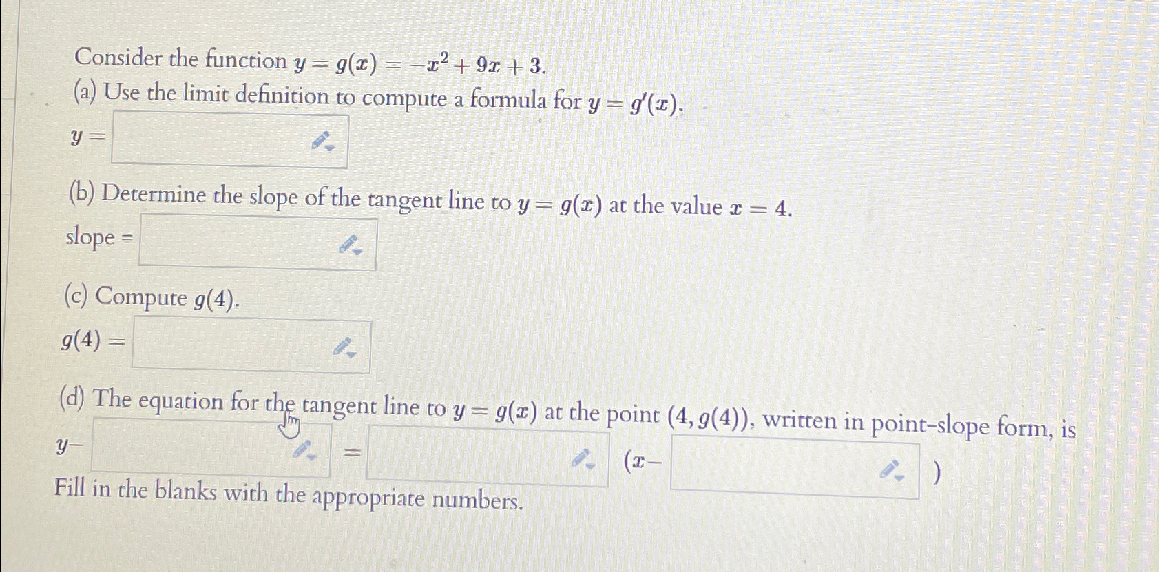 Solved Consider the function y=g(x)=-x2+9x+3.(a) ﻿Use the | Chegg.com
