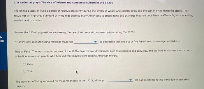Solved 1. A nation at play - The rise of leisure and | Chegg.com
