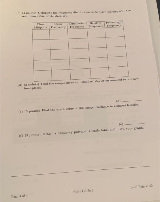(c) (4 points) Complote the frequency distribution | Chegg.com