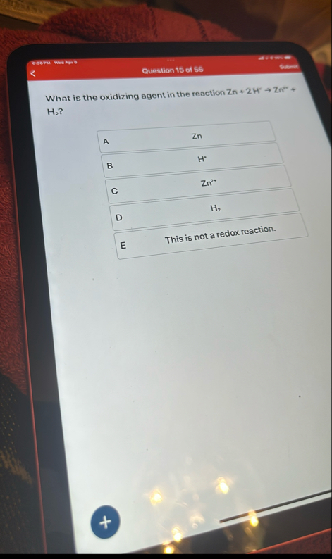 Solved Question 15 ﻿of 55What is the oxidizing agent in the | Chegg.com