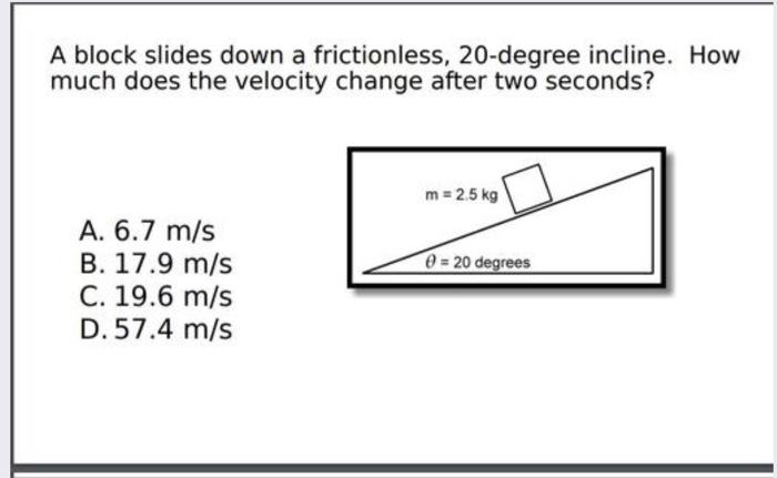 Solved A block slides down a frictionless, 20-degree | Chegg.com