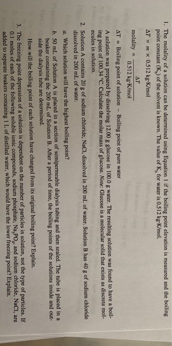 Solved 1. The molality of a solution can be determined using | Chegg.com