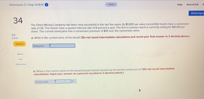 Solved Homework 5: Chap 13,5419 Help Save & Exits Check my | Chegg.com