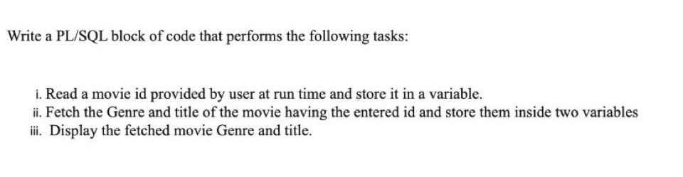 Solved Write A Pl Sql Block Of Code That Performs The
