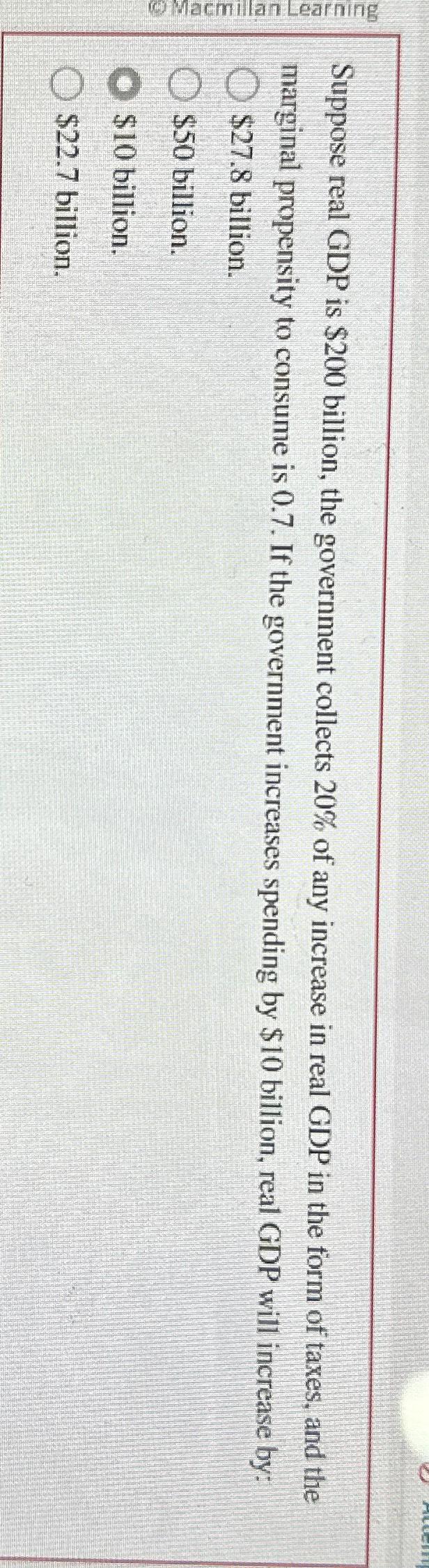 Solved Suppose real GDP is $200 ﻿billion, the government | Chegg.com