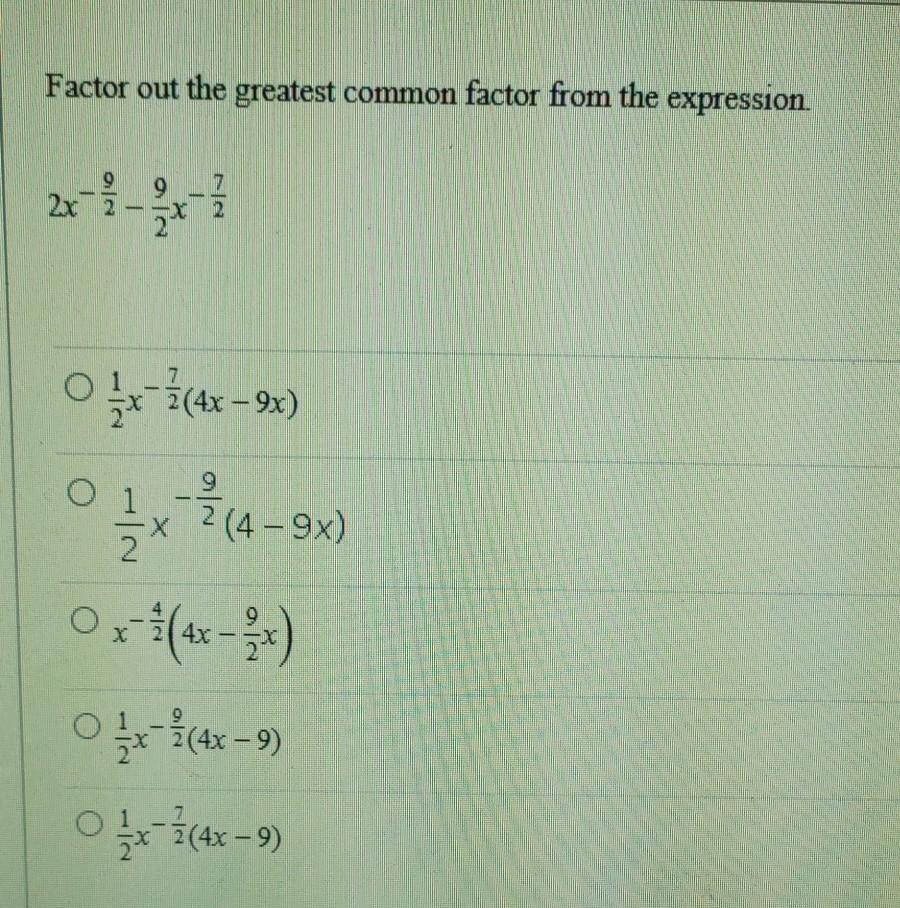 Solved Factor out the greatest common factor from the | Chegg.com