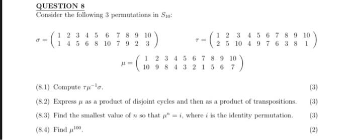 Solved QUESTION 8 Consider the following 3 permutations in | Chegg.com