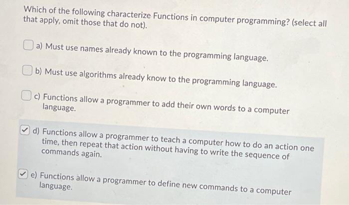Solved Which of the following characterize Functions in | Chegg.com