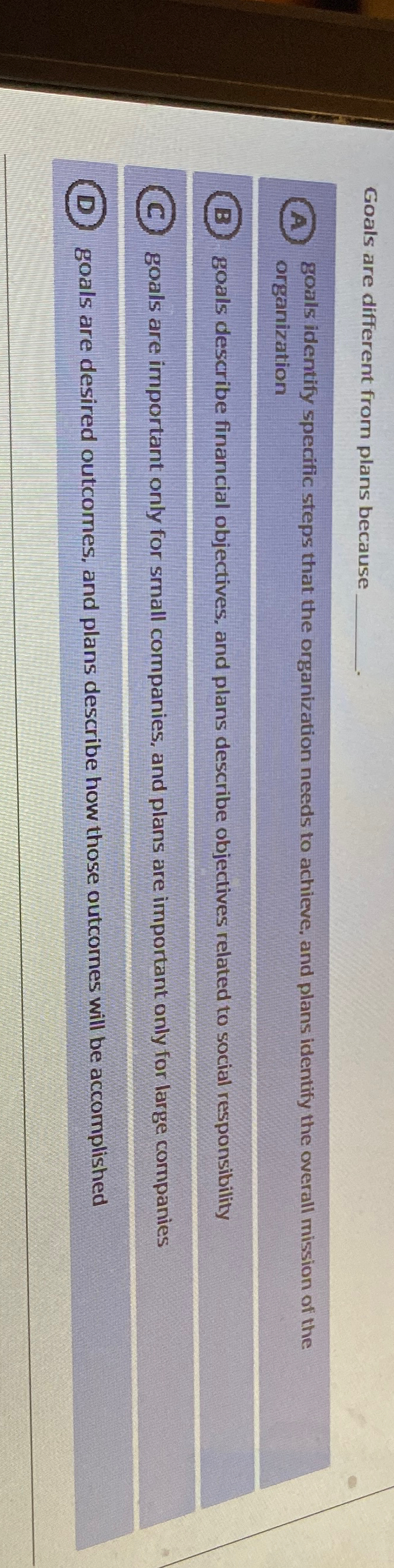 Solved Goals are different from plans because ﻿goals | Chegg.com