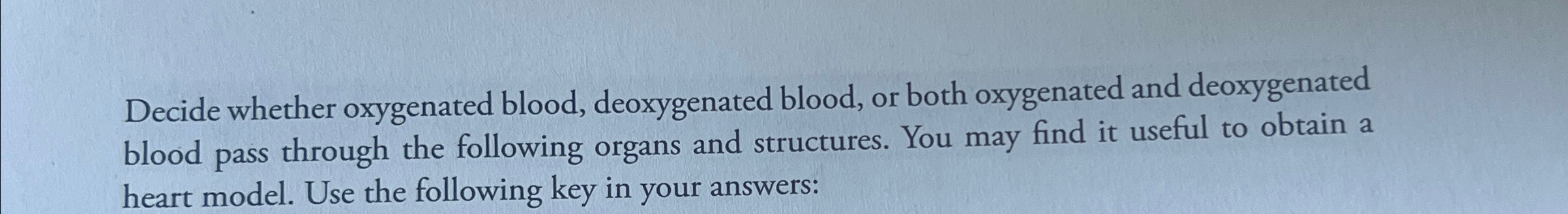 Solved Decide whether oxygenated blood, deoxygenated blood, | Chegg.com