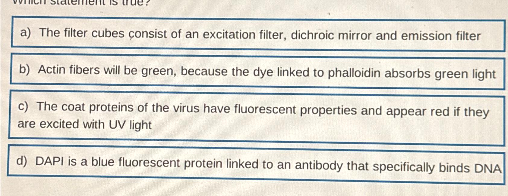 Solved a) ﻿The filter cubes consist of an excitation filter, | Chegg.com