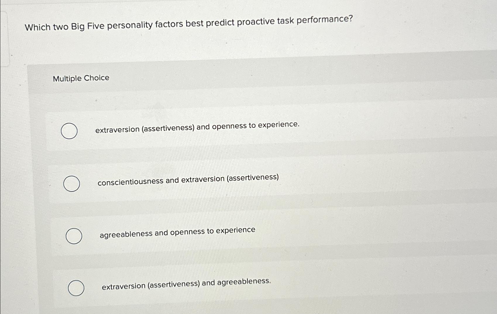 Solved Which two Big Five personality factors best predict | Chegg.com
